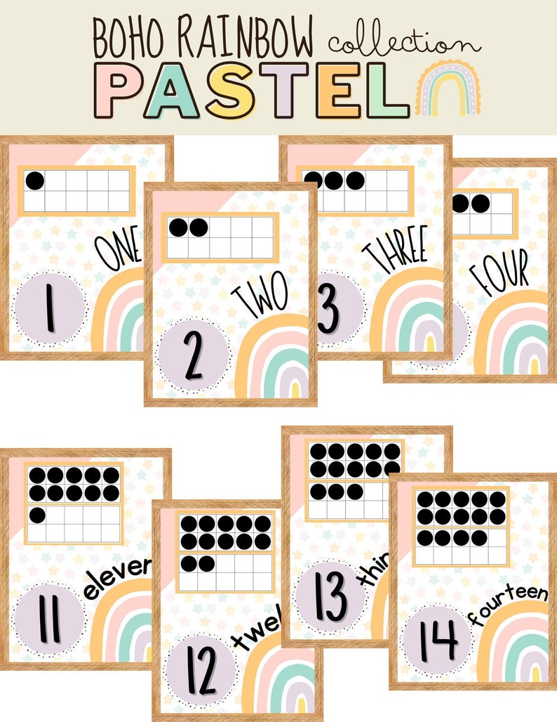 Pastel Boho Rainbow Classroom Number Posters - Etsy