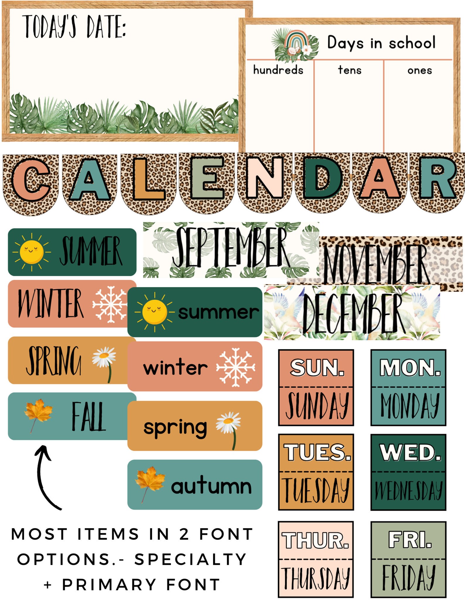 Boho TROPICS Classroom Calendar editable Features - Etsy