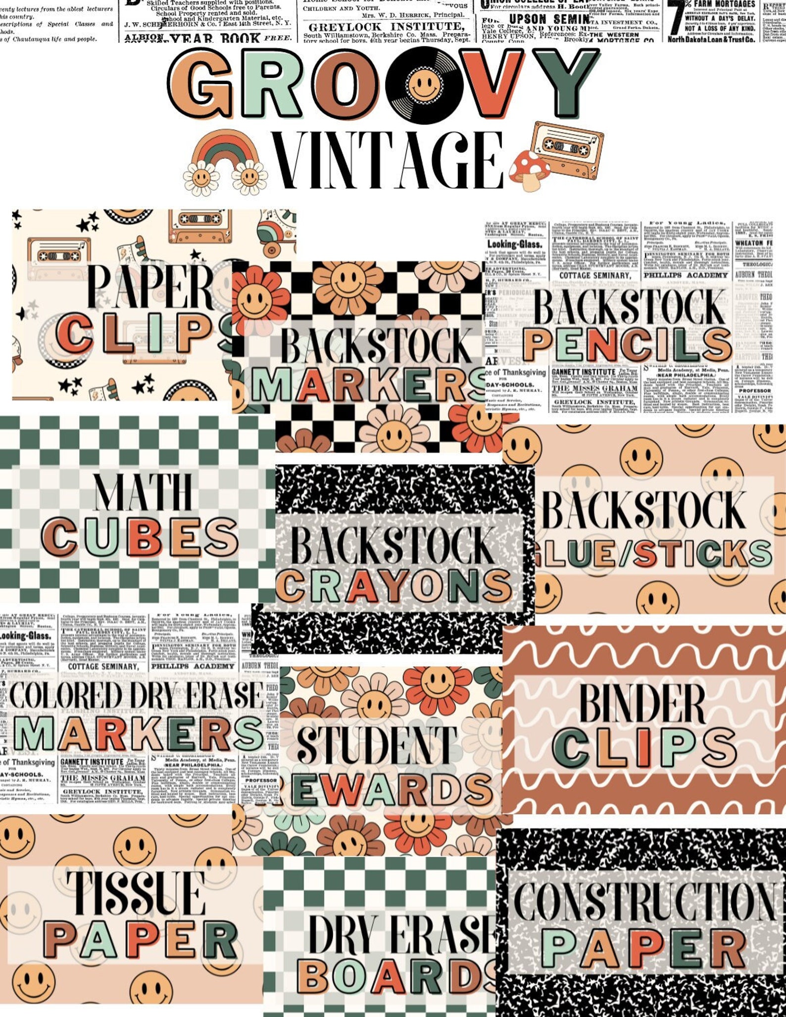 Groovy Vintage Classroom Supply Labels - Etsy