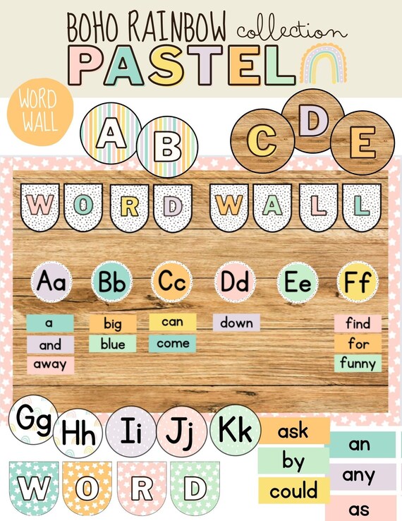 Pastel Boho Rainbow Word Wall editable - Etsy