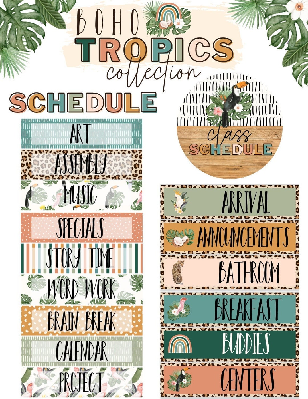 Boho TROPICS Classroom Schedule [editable] - Etsy