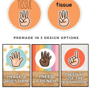 Retro Rainbow Hand Signals Classroom Posters [editable] - Etsy