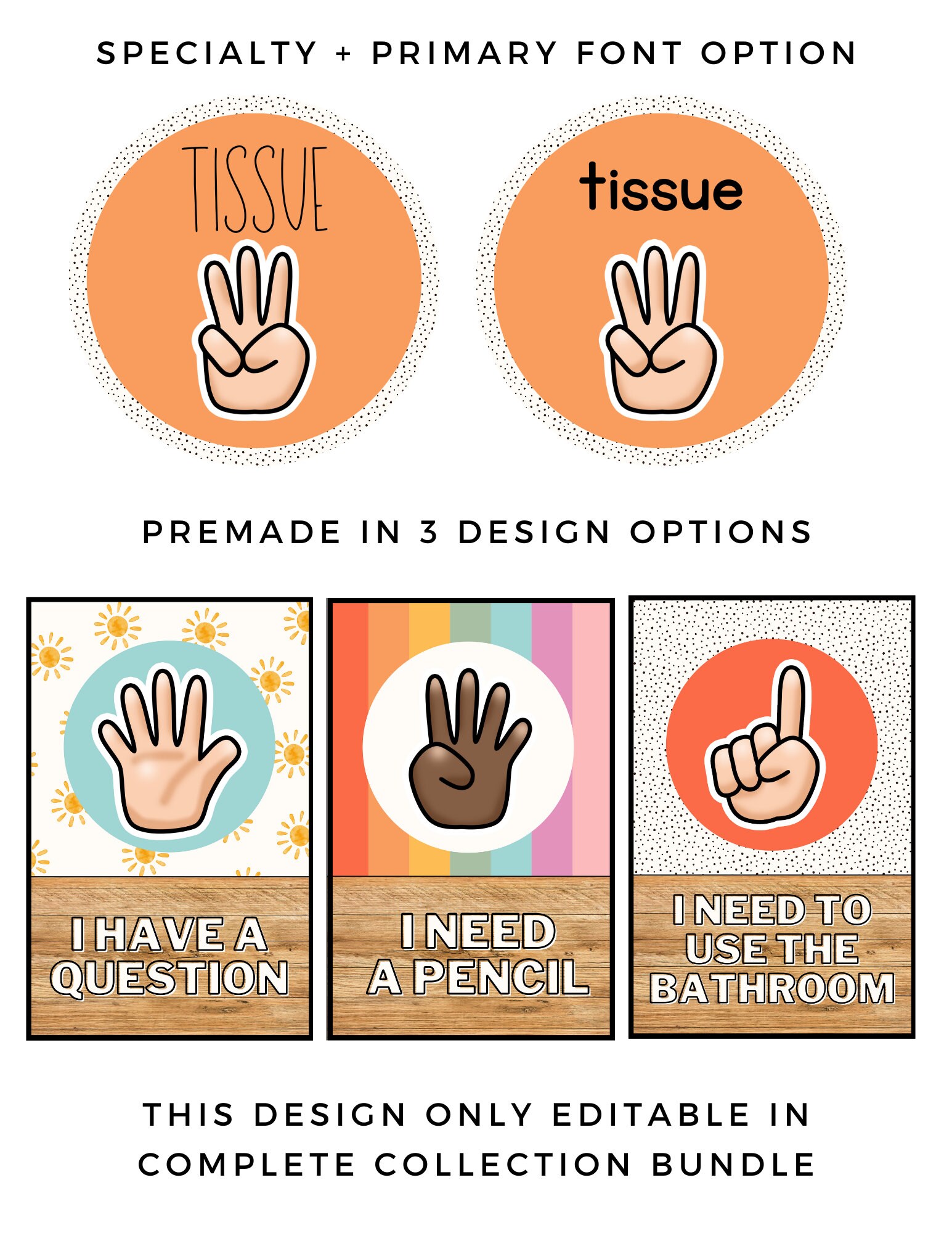 Retro Rainbow Hand Signals Classroom Posters [editable] - Etsy