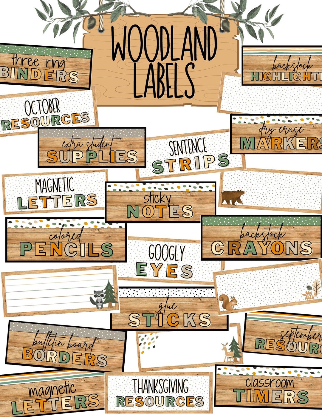 Woodland Classroom Supplies Labels [editable] - Etsy