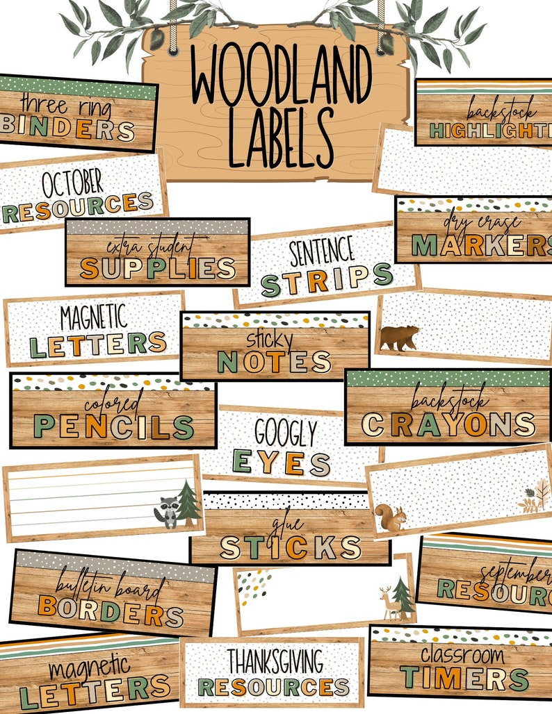 Woodland Classroom Supplies Labels editable - Etsy