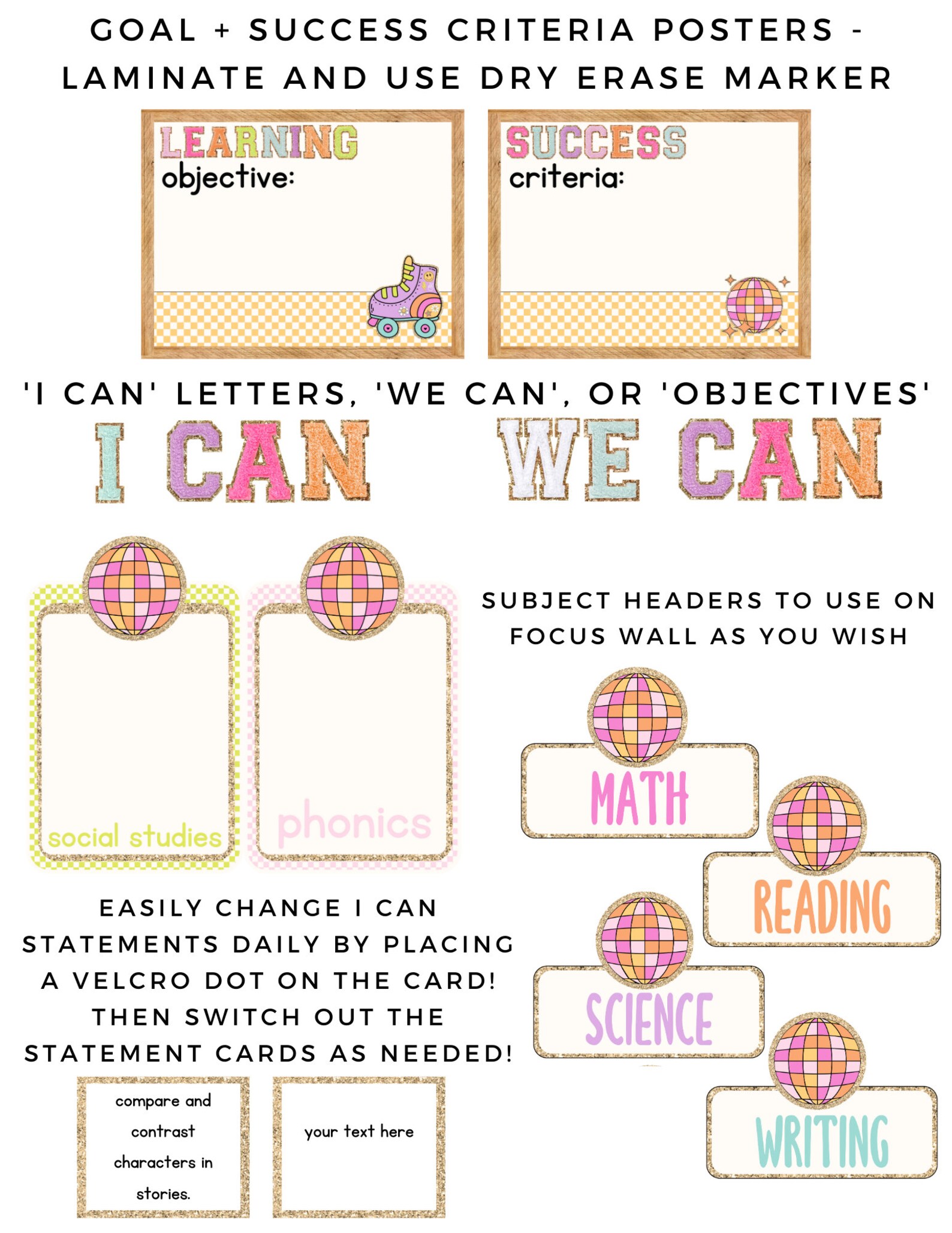 Disco Era Learning Goal Posters/i Can Statements/focus Wall - Etsy