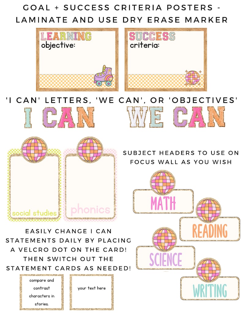 Disco Era Learning Goal Posters/i Can Statements/focus Wall - Etsy