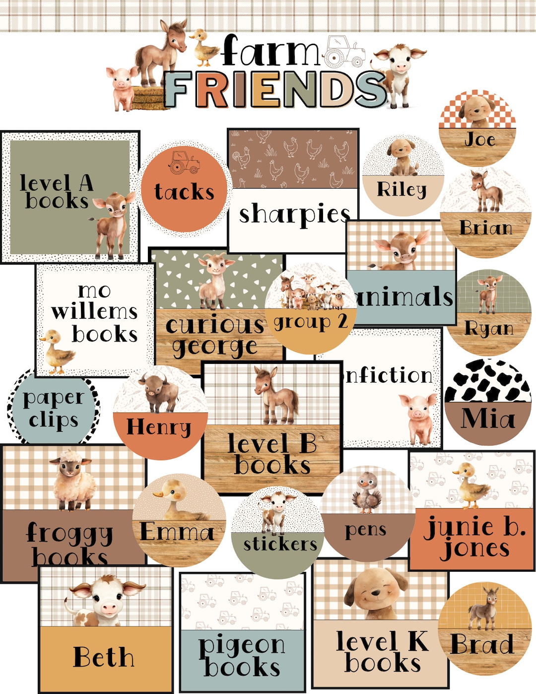 Farm Friends Classroom Labels [editable] - Etsy