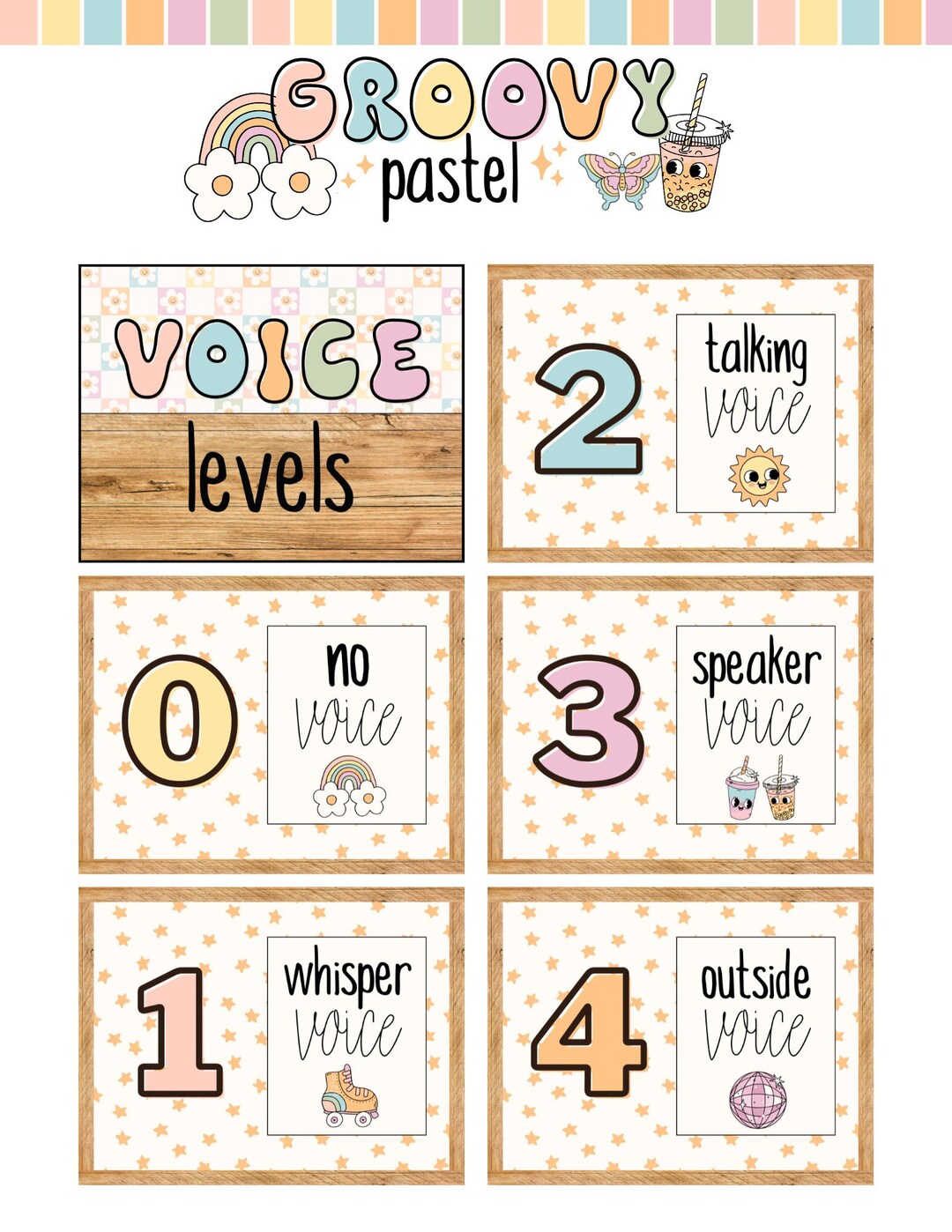 Groovy Pastel Voice Level Classroom Posters - Etsy