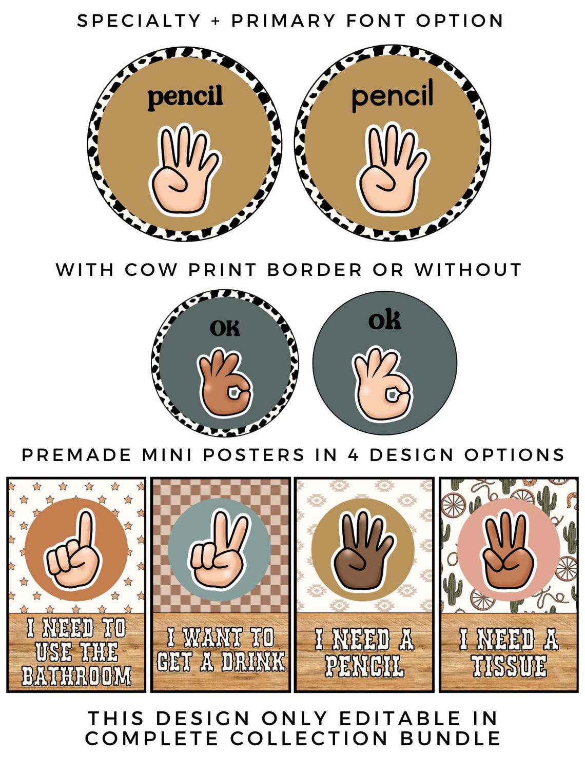 Wild Wild West Hand Signals Classroom Posters [editable] - Etsy