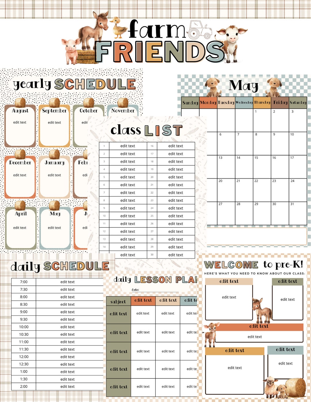 Farm Friends Classroom Forms [editable] - Etsy