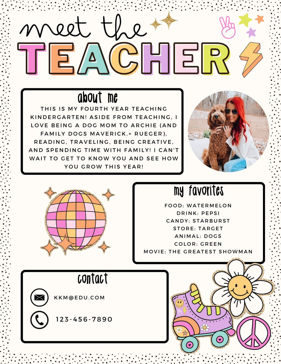 Disco Era Meet the Teacher Template - Etsy