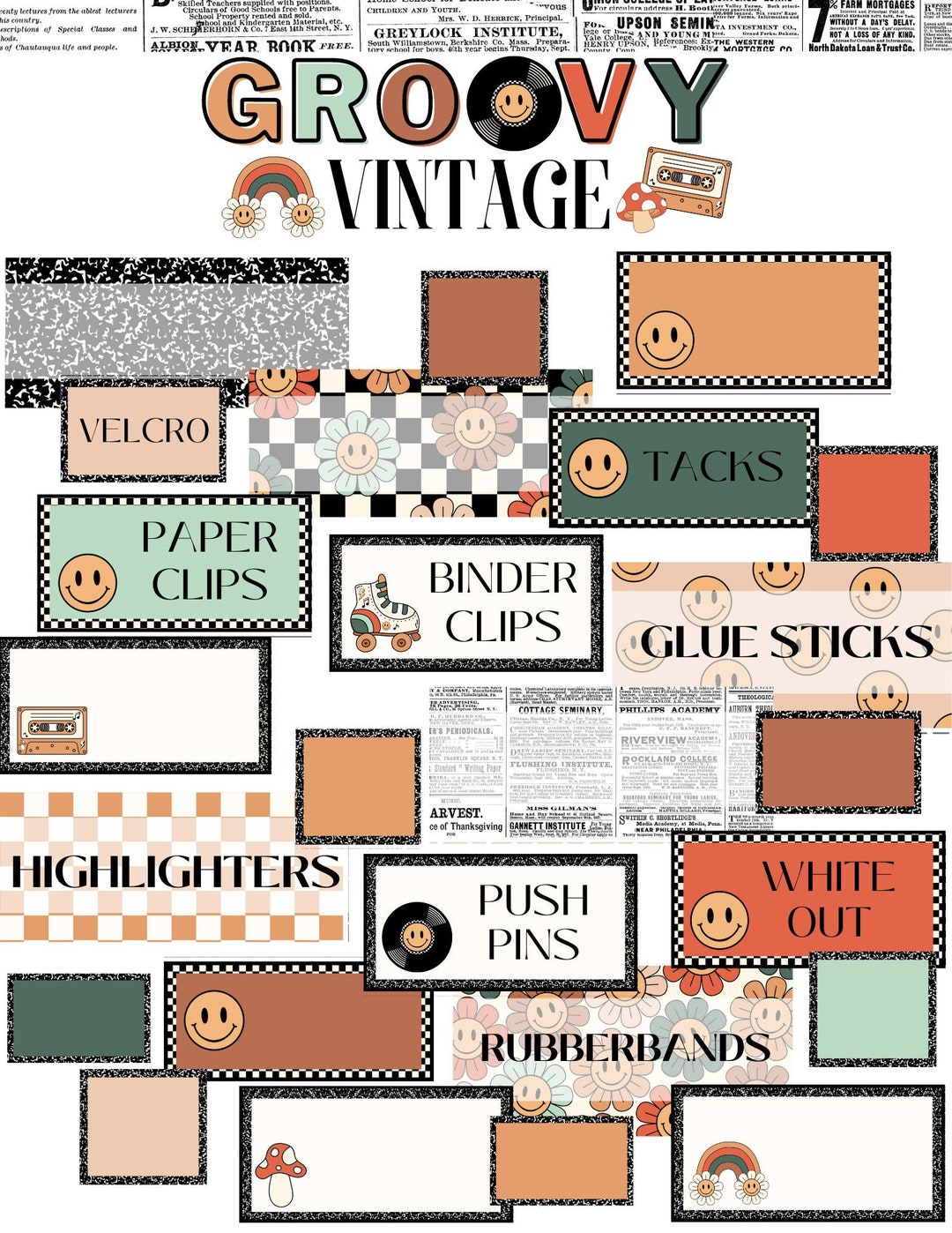 Groovy Vintage Teacher Toolbox Labels [editable] - Etsy
