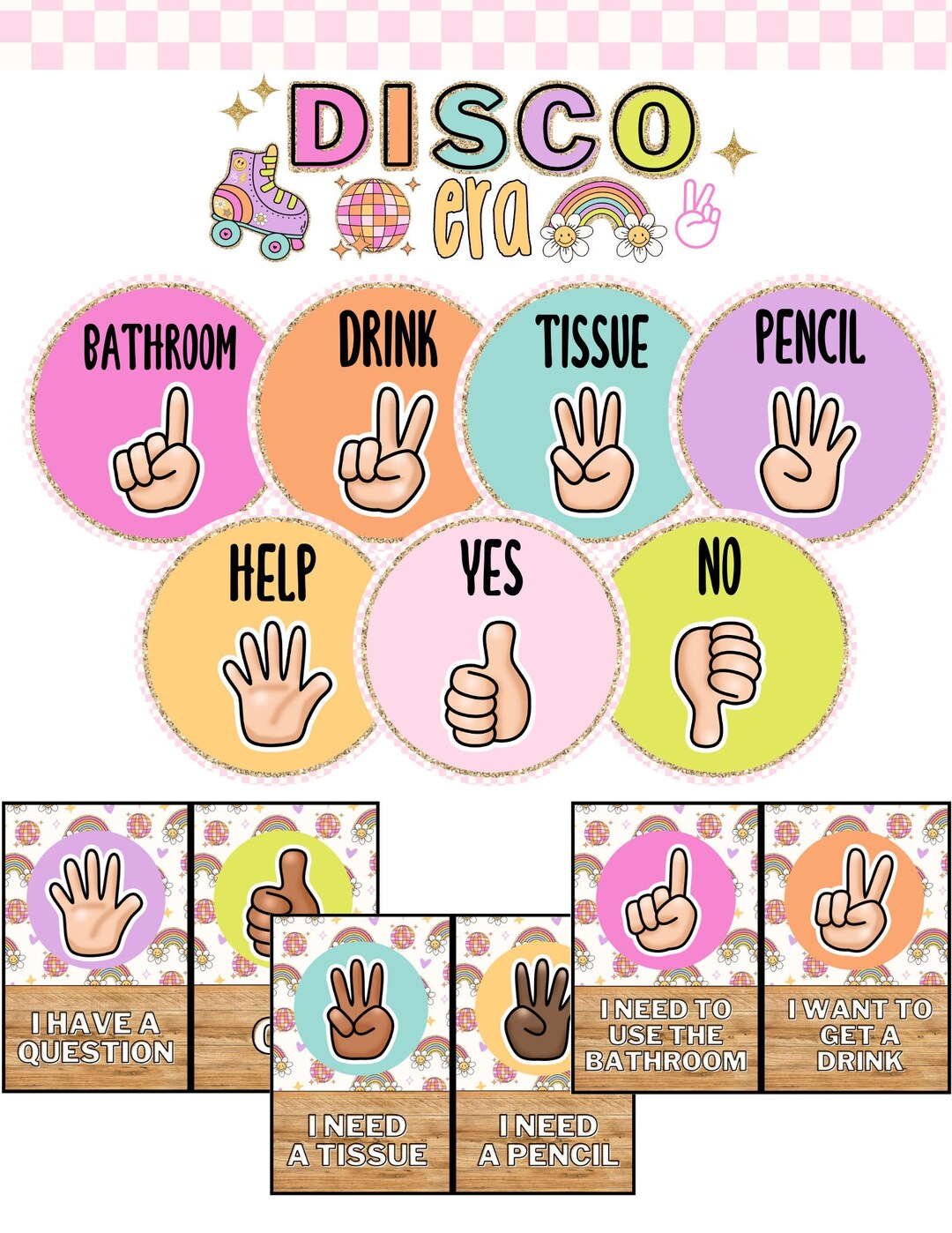 Disco Era Hand Signals Classroom Posters [editable] - Etsy
