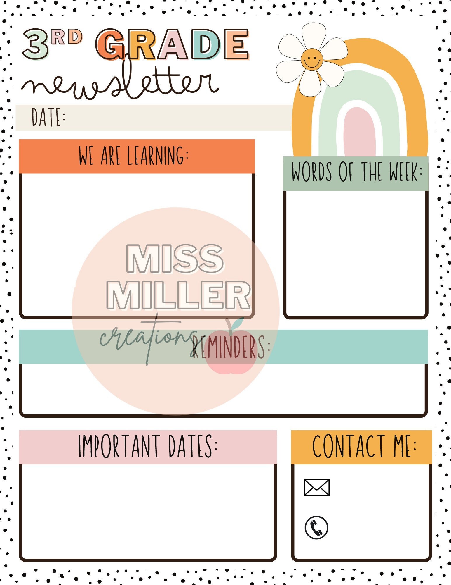 Groovy Boho Classroom Newsletter editable | Etsy