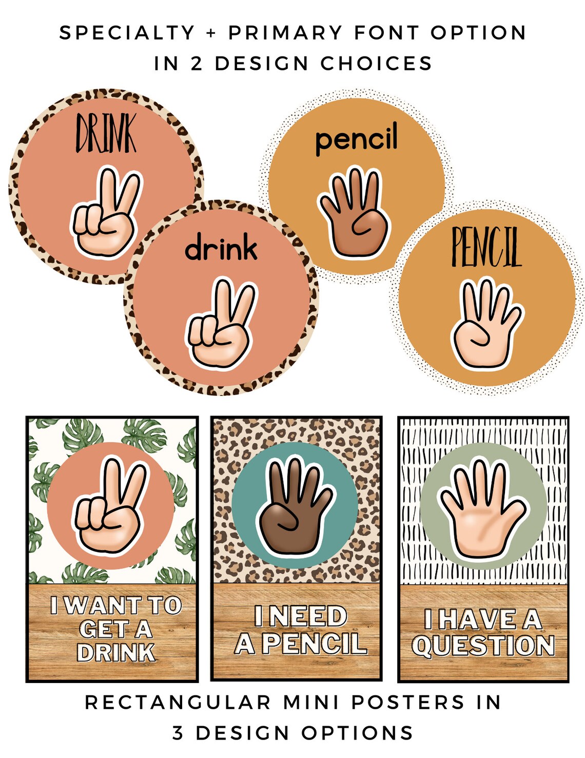 Boho Tropics Hand Signals Classroom Posters editable - Etsy