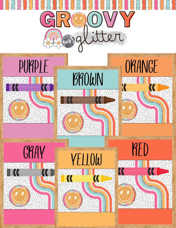 Groovy Glitter Classroom Color Posters - Etsy