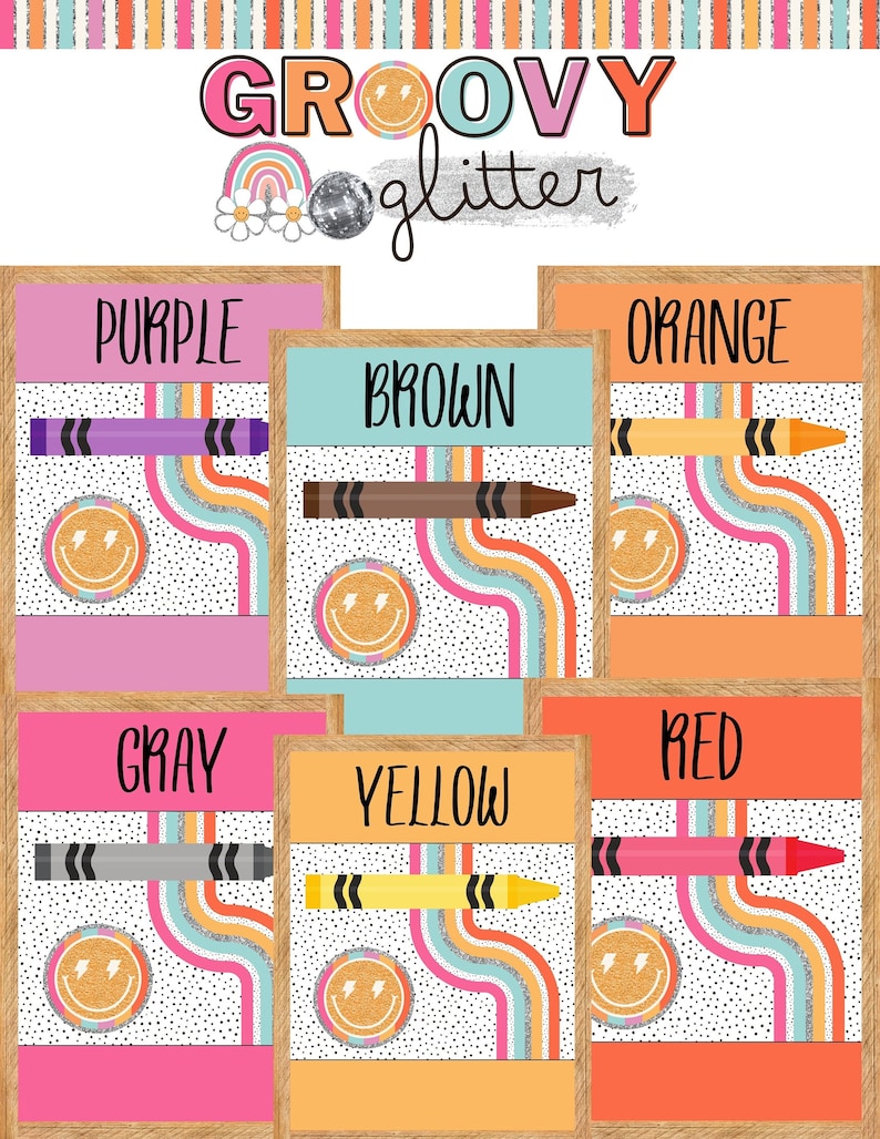 Groovy Glitter Classroom Color Posters - Etsy
