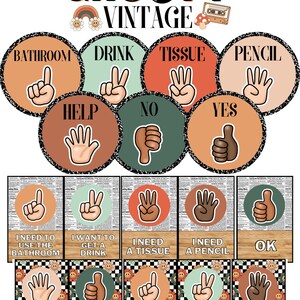 Groovy Vintage Hand Signals Classroom Posters [editable] - Etsy