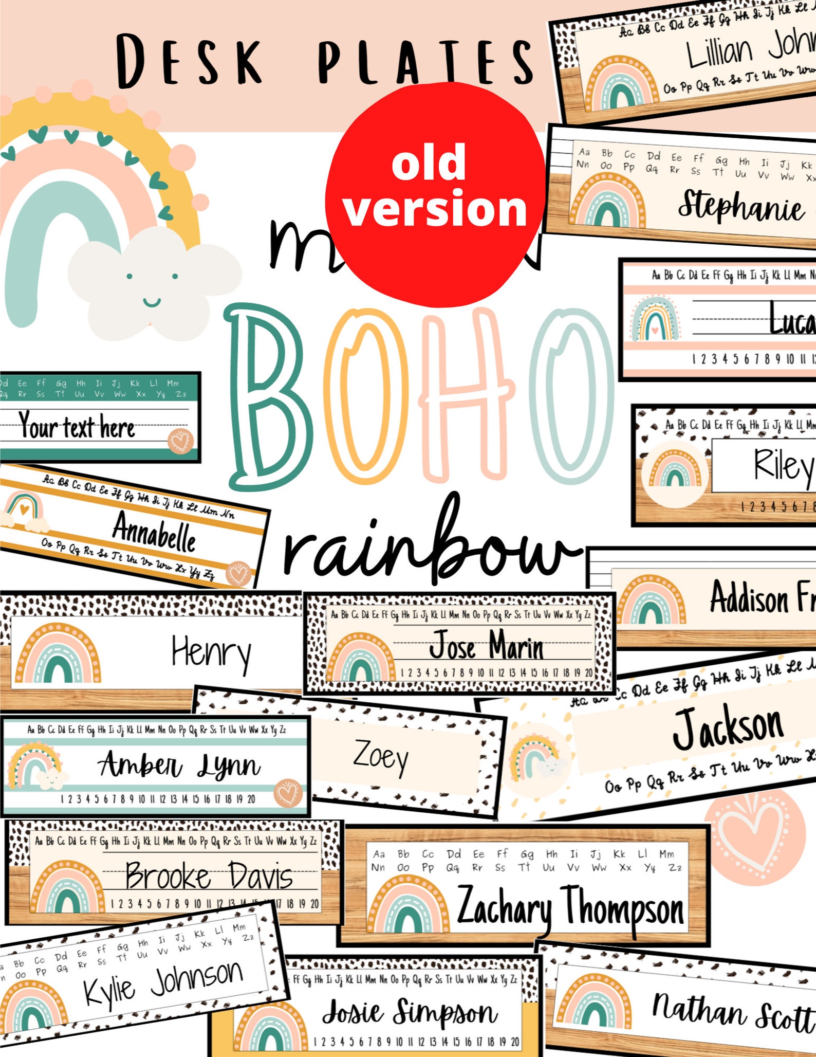 Modern Boho Rainbow Classroom Desk Plates editable - Etsy