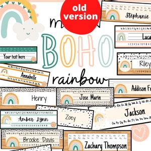 Modern Boho Rainbow Classroom Desk Plates editable - Etsy