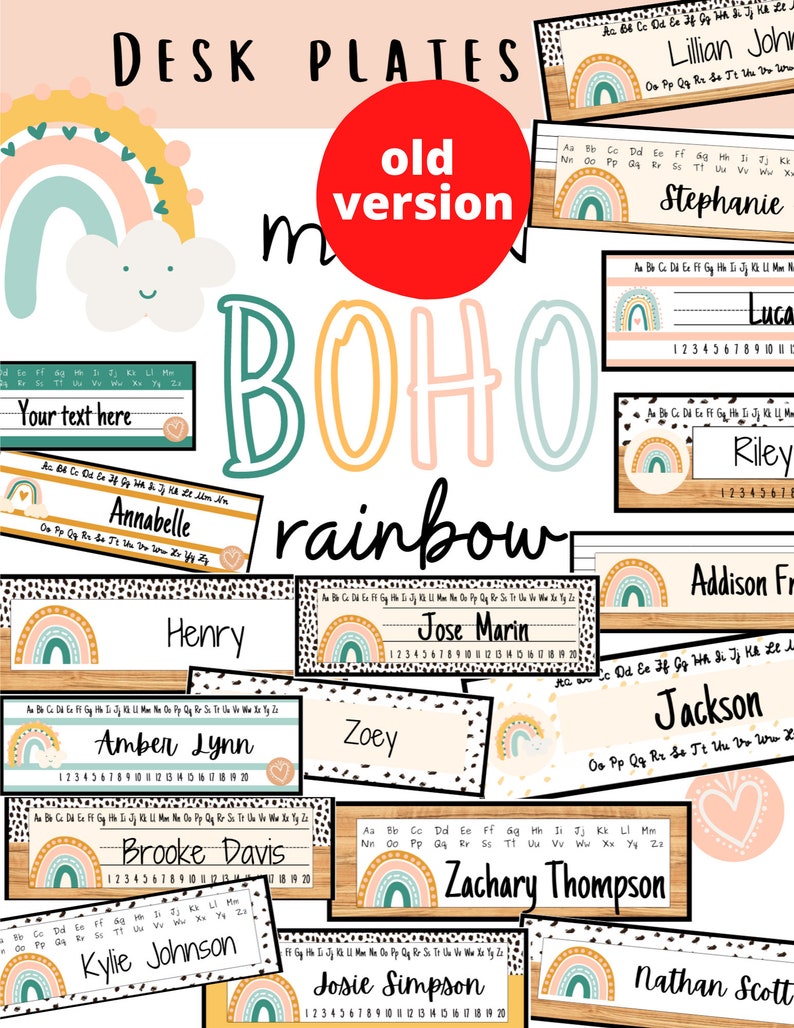 Modern Boho Rainbow Classroom Desk Plates editable - Etsy