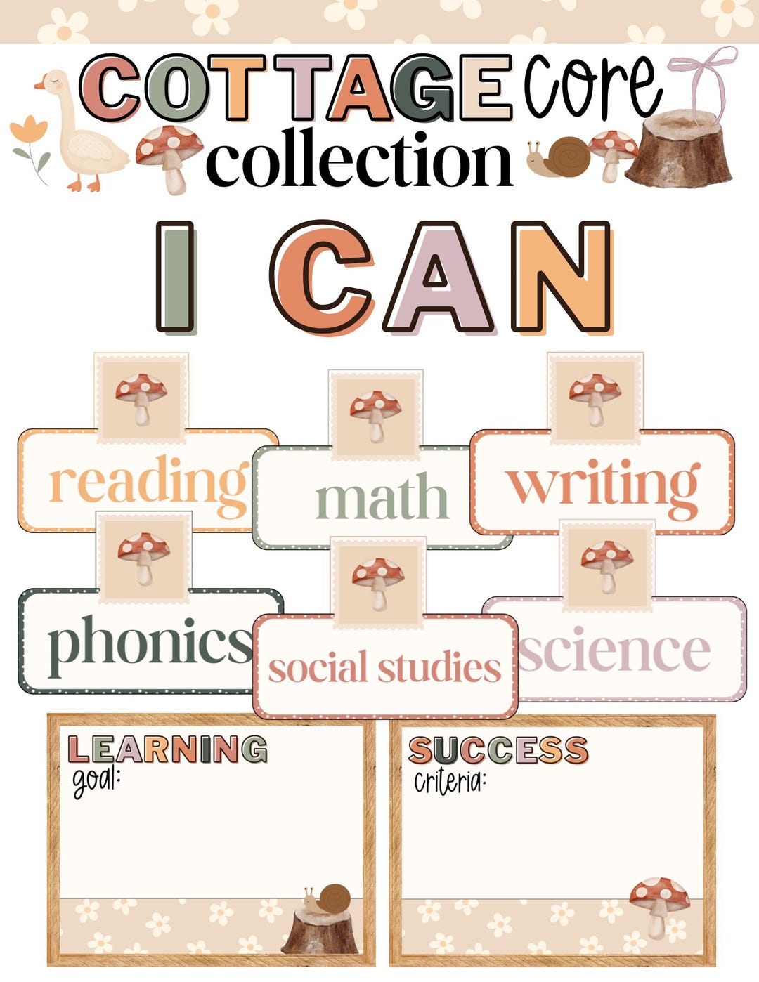 Cottagecore Learning Goal Posters/i Can Statements/focus Wall - Etsy