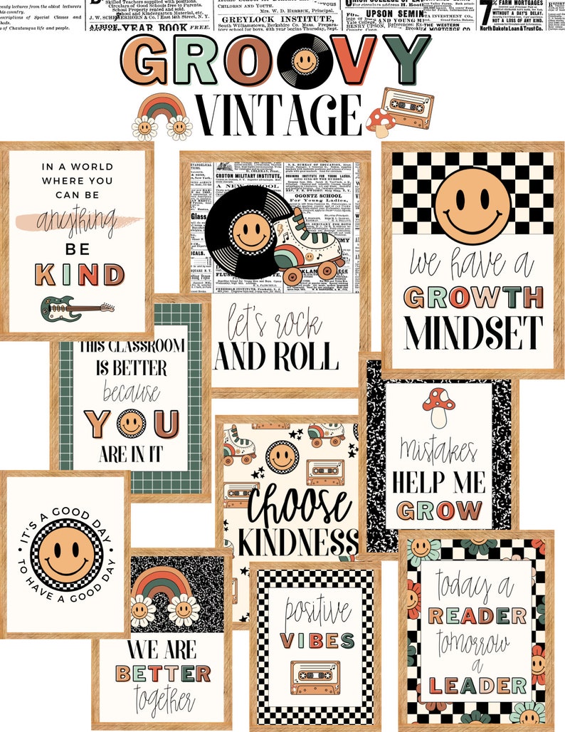Groovy Vintage Classroom Quote Posters [editable] - Etsy