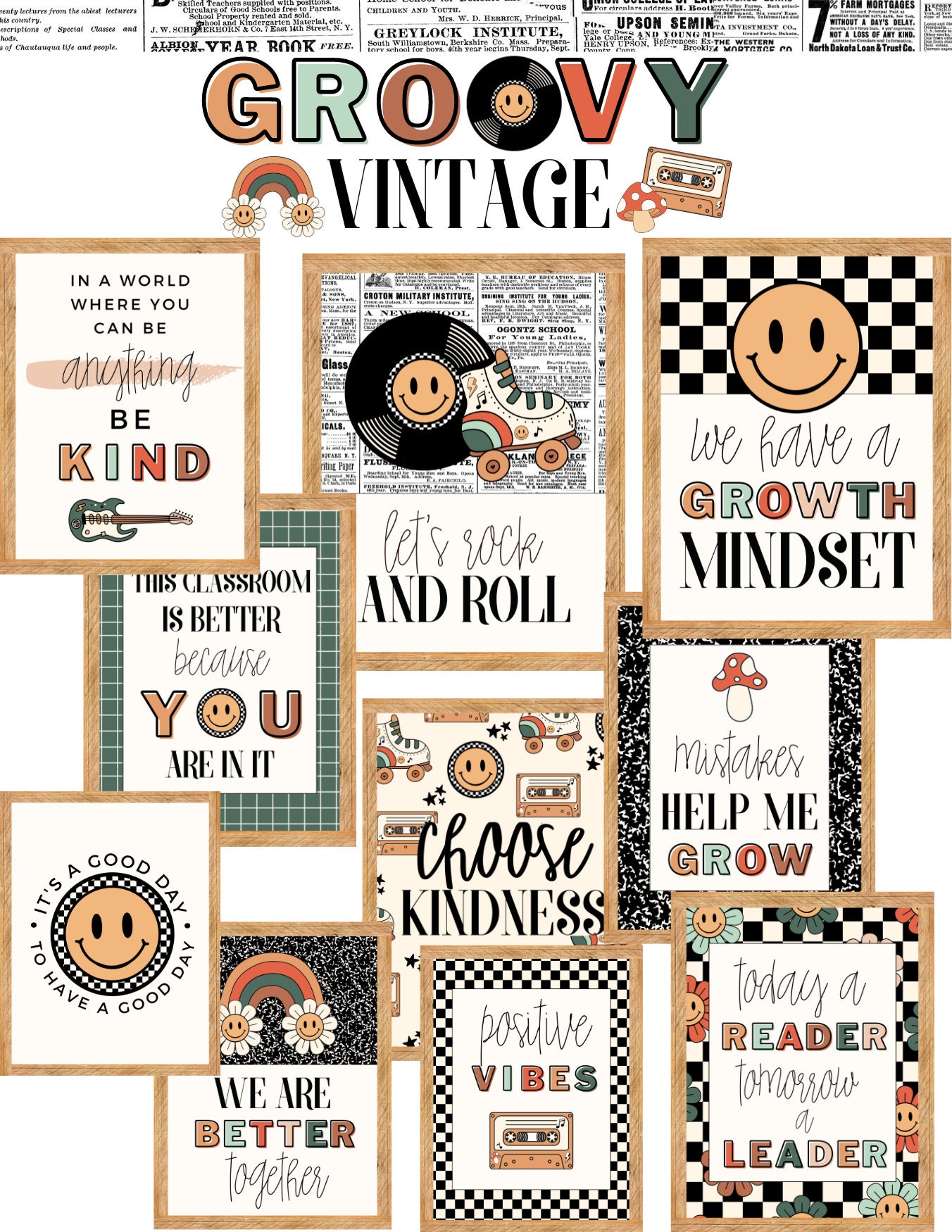 Groovy Vintage Classroom Quote Posters [editable] - Etsy