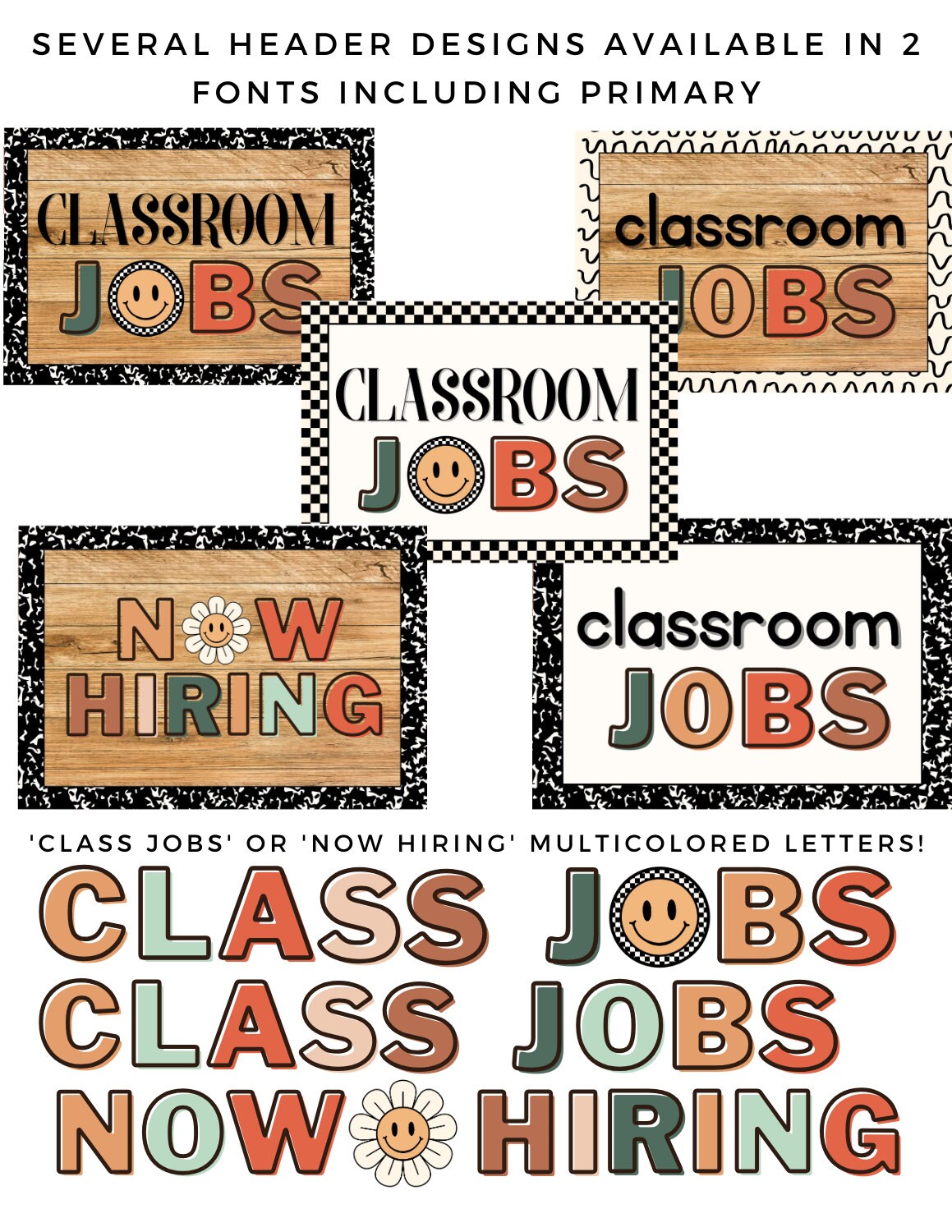 Groovy Vintage Class Jobs Display [editable] - Etsy