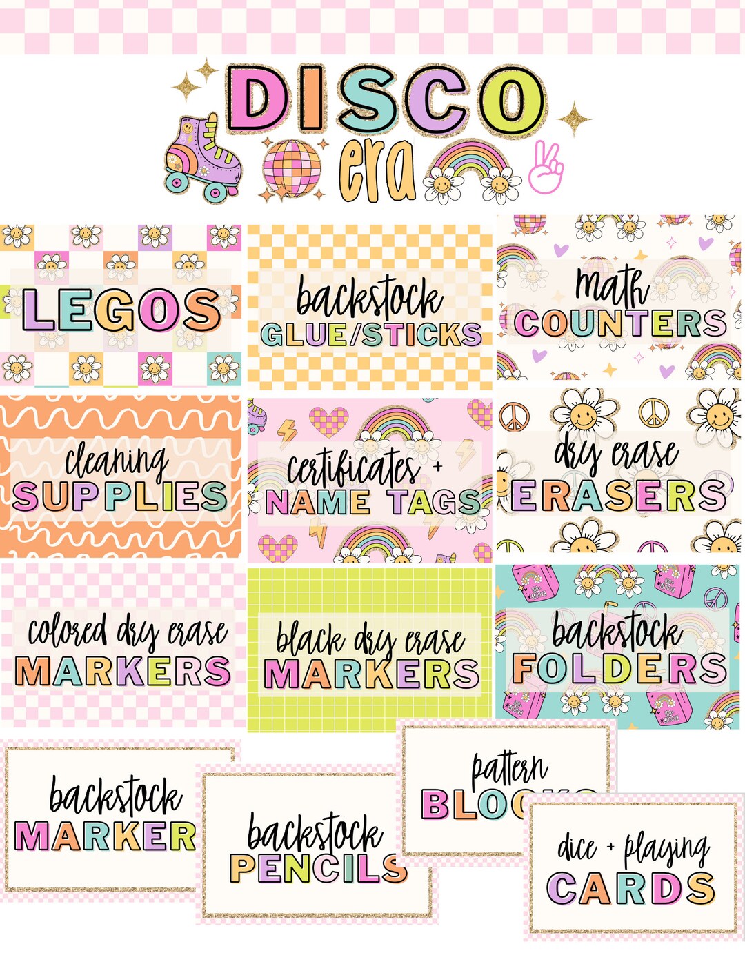 Disco Era Classroom Supply Labels - Etsy