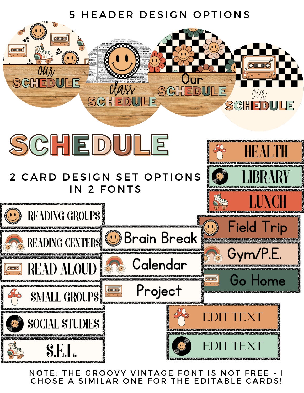 Groovy Vintage Classroom Schedule [editable] - Etsy