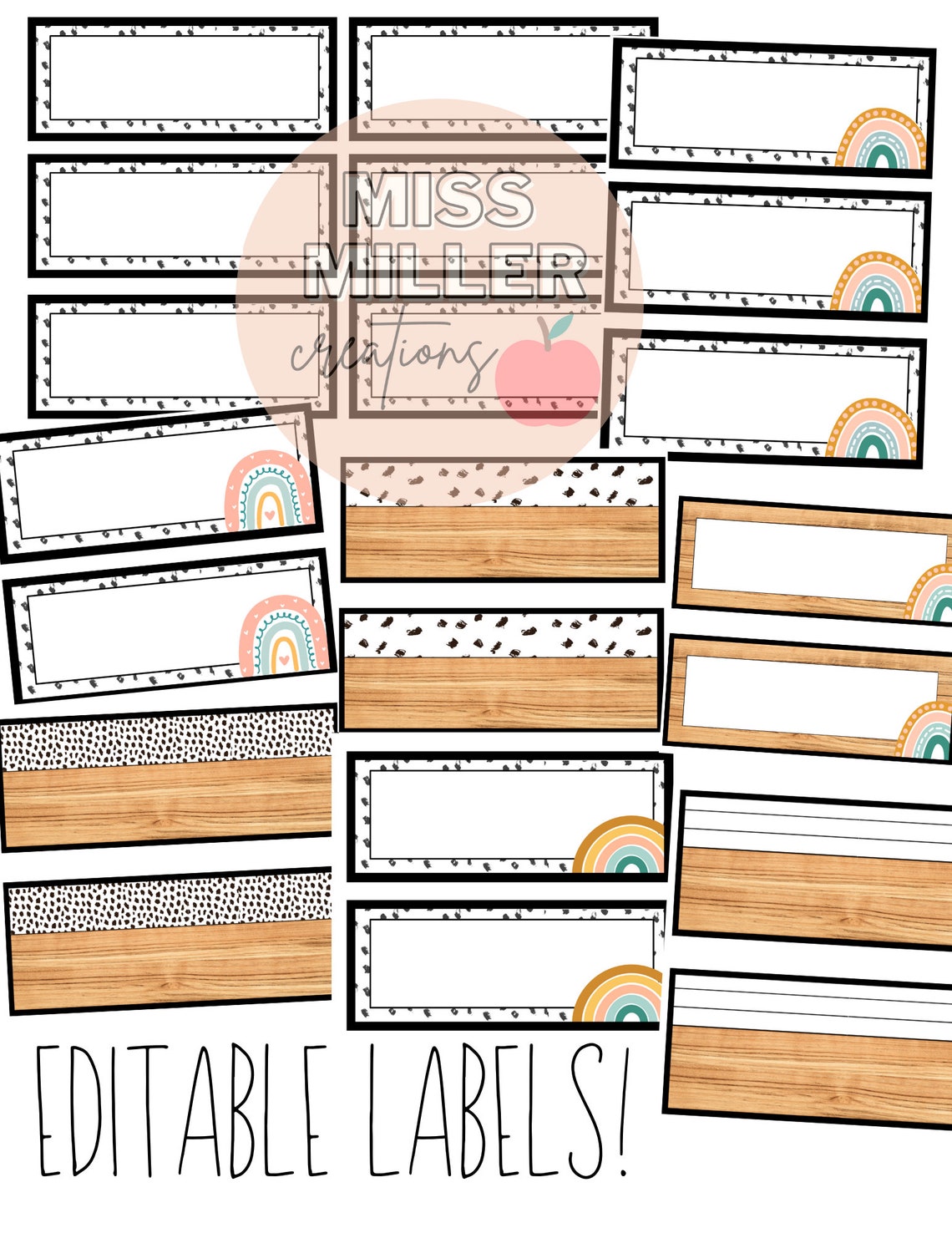 Modern Boho Rainbow Classroom Supplies Labels editable - Etsy