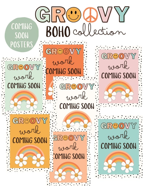 Groovy Boho Work Coming Soon Posters - Etsy