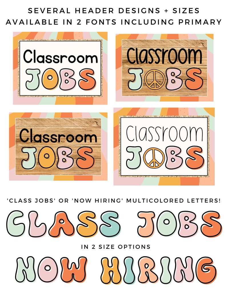 Groovy Boho Volume II Class Jobs Display [editable] - Etsy