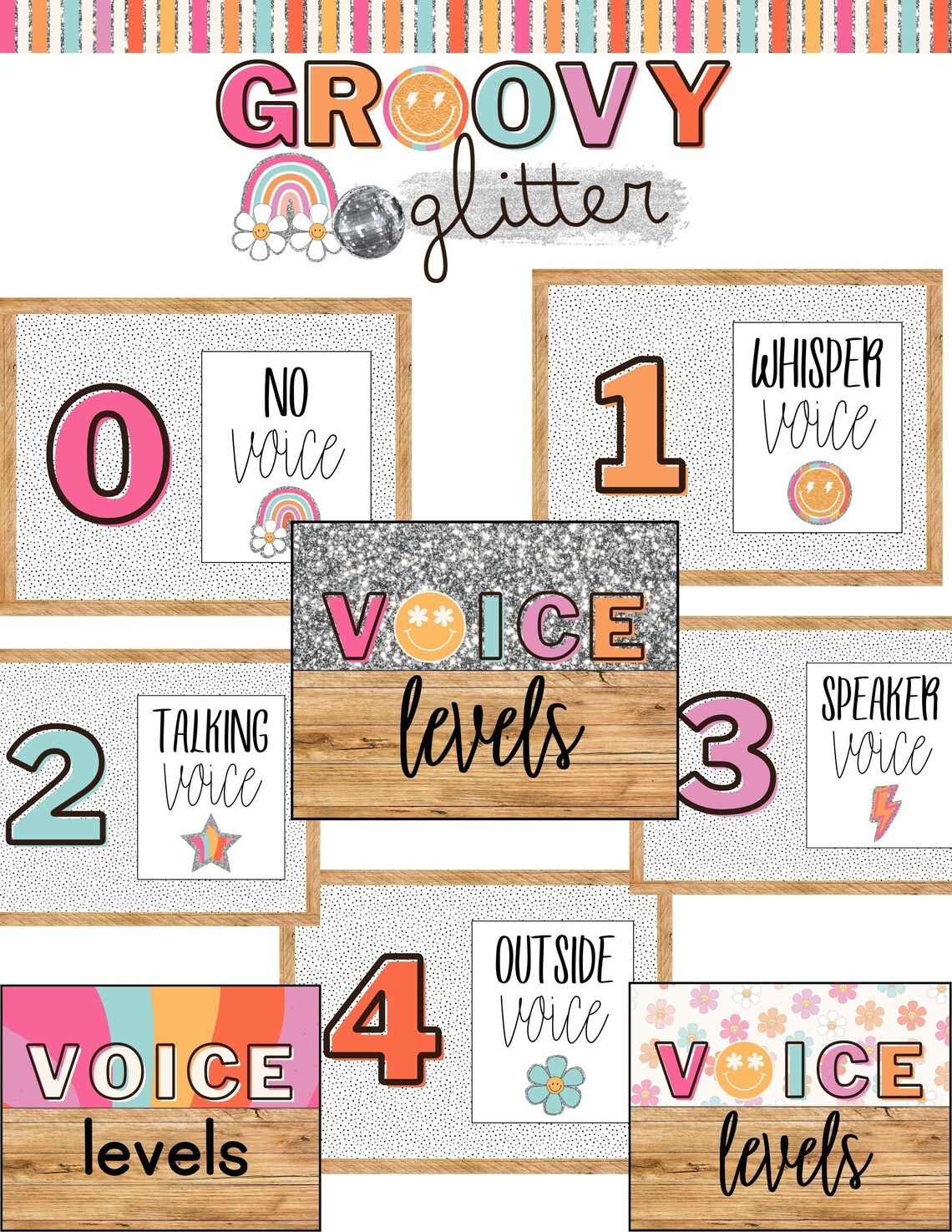 Groovy Glitter Voice Level Classroom Posters - Etsy