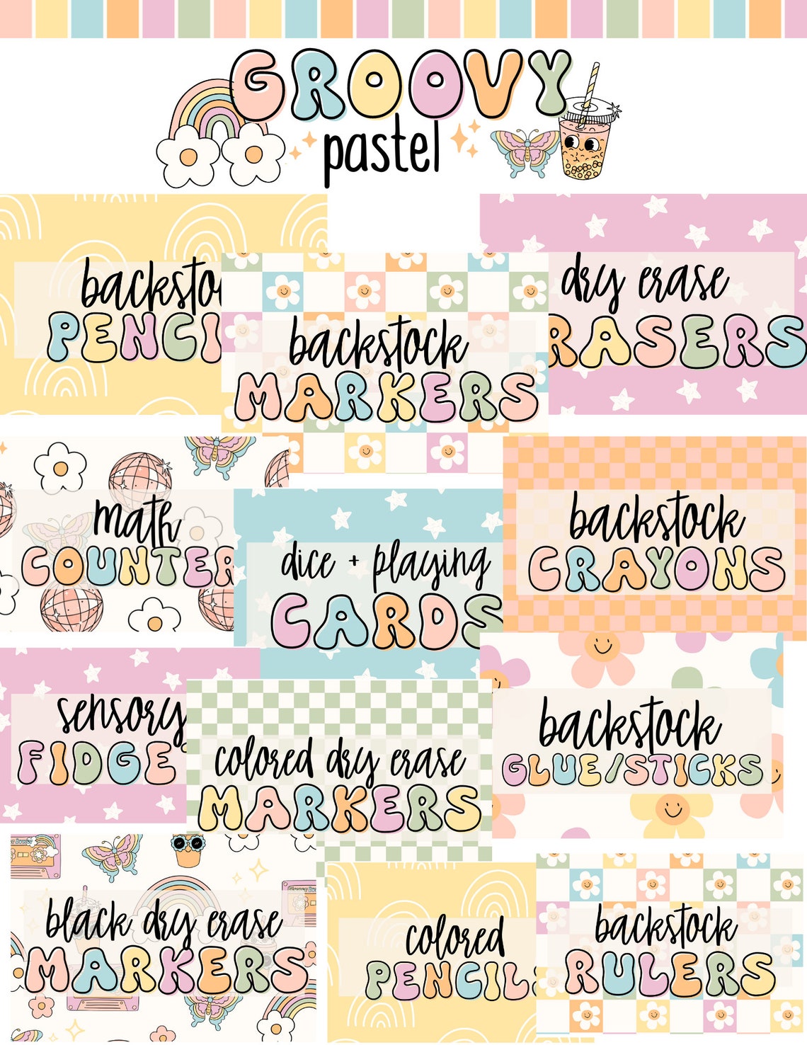 Groovy Pastel Classroom Supply Labels - Etsy