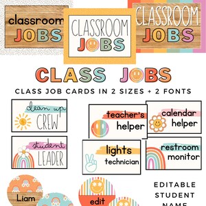 Retro Rainbow Class Jobs Display [editable] - Etsy