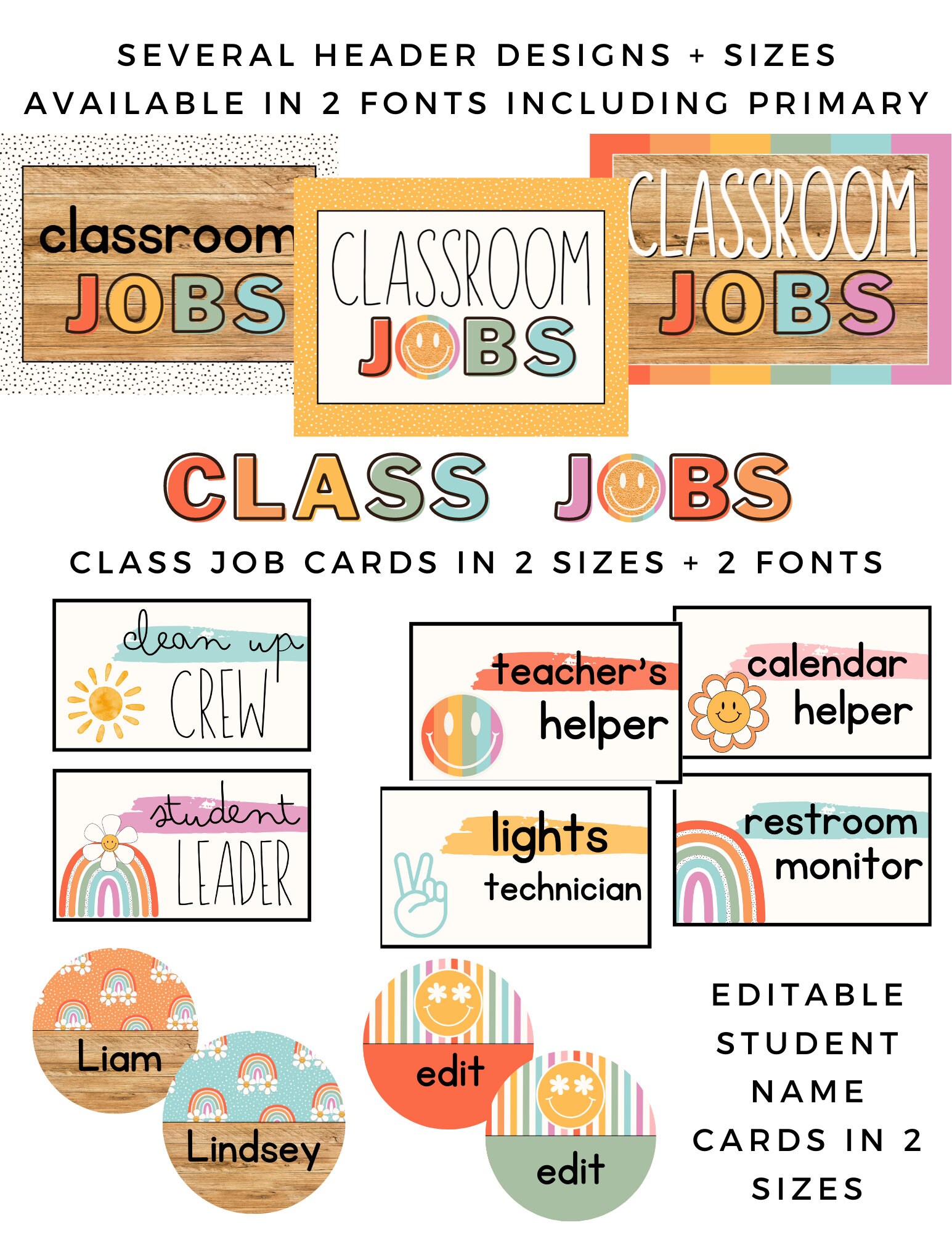 Retro Rainbow Class Jobs Display [editable] - Etsy