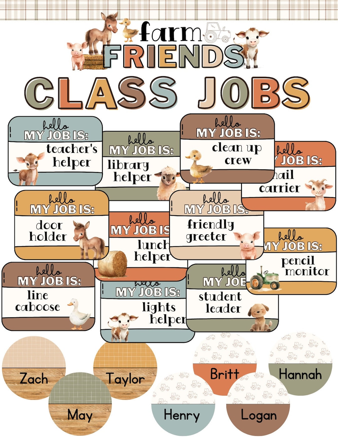 Farm Friends Class Jobs Display [editable] - Etsy
