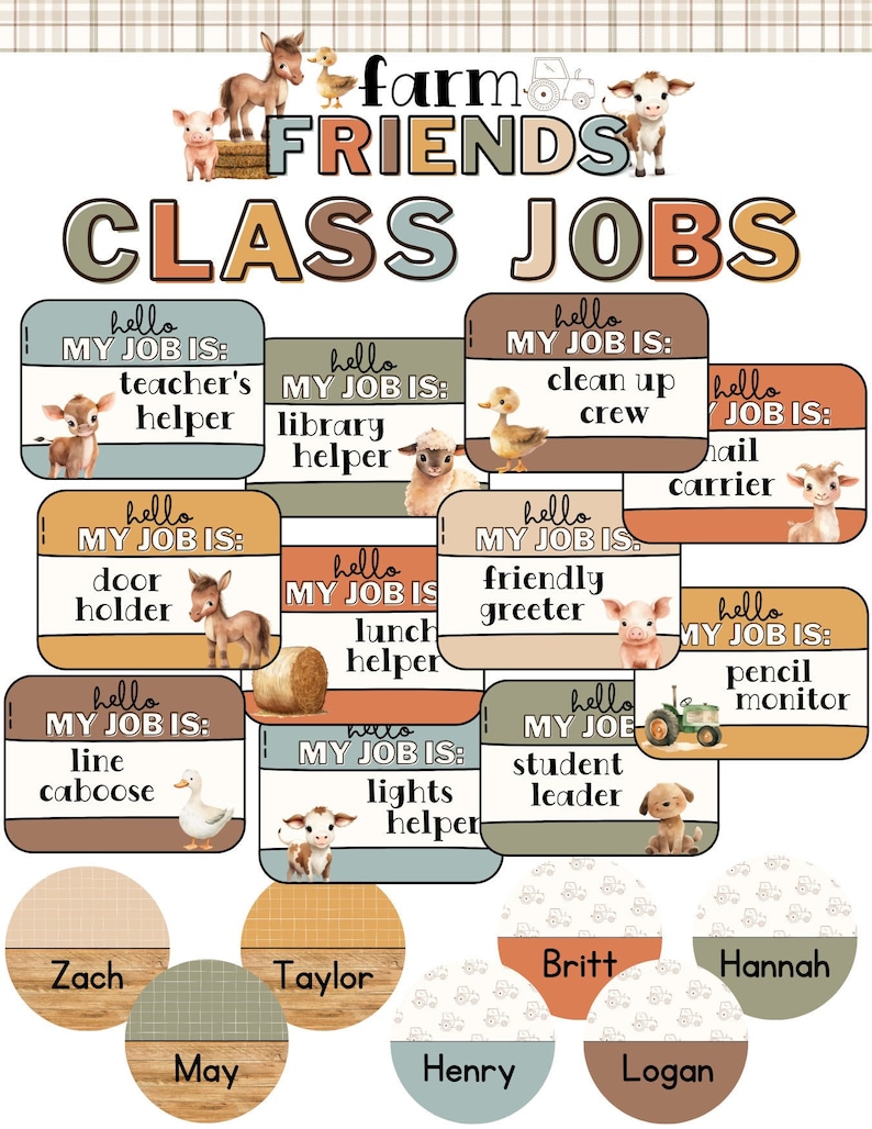 Farm Friends Class Jobs Display [editable] - Etsy