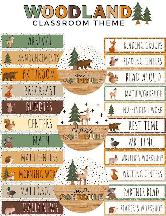 Woodland Visual Classroom Schedule editable - Etsy