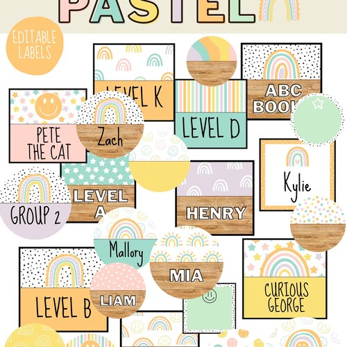 Pastel Boho Rainbow Classroom Labels editable - Etsy