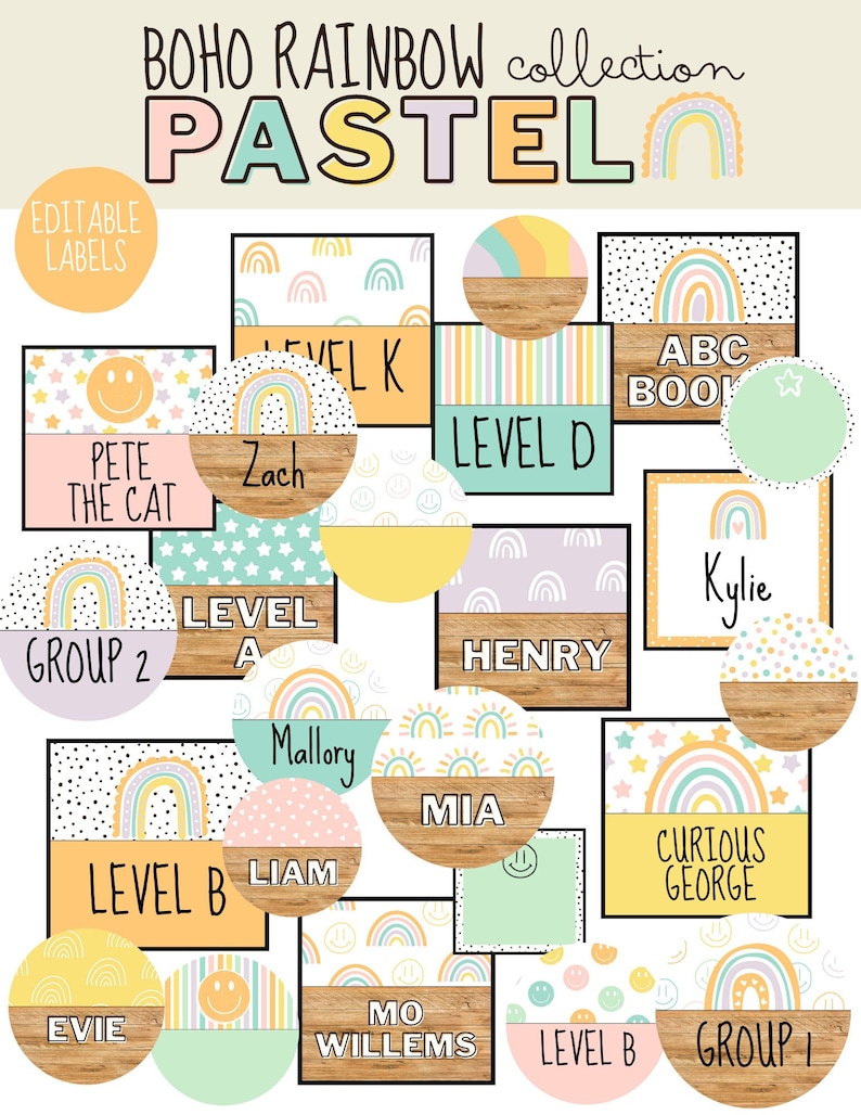 Pastel Boho Rainbow Classroom Labels editable - Etsy