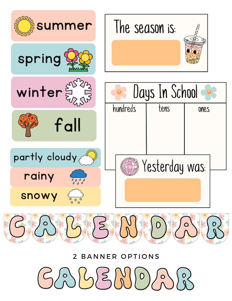 Groovy Pastel Classroom Calendar - Etsy