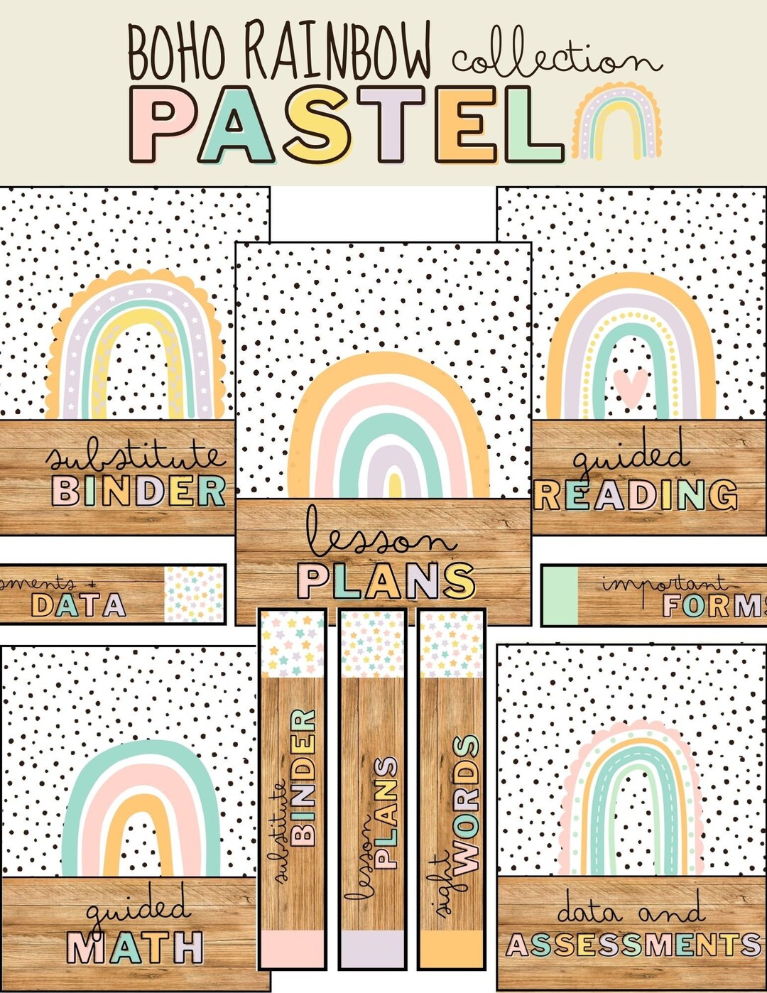 Pastel Boho Rainbow Binder Covers [editable] - Etsy