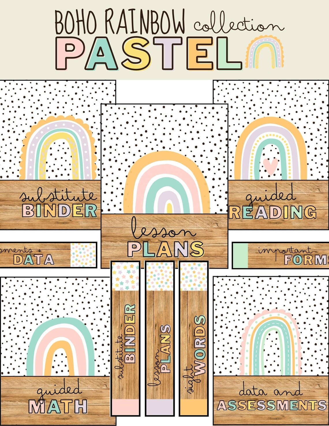 Pastel Boho Rainbow Binder Covers editable - Etsy