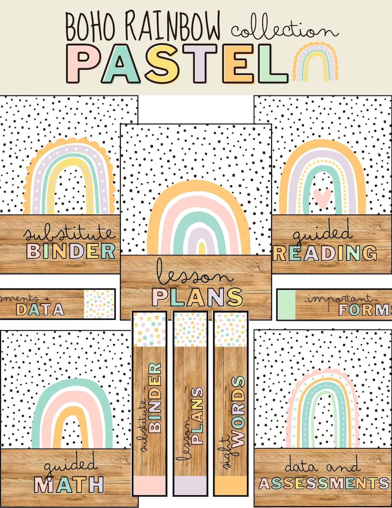 Pastel Boho Rainbow Binder Covers editable - Etsy