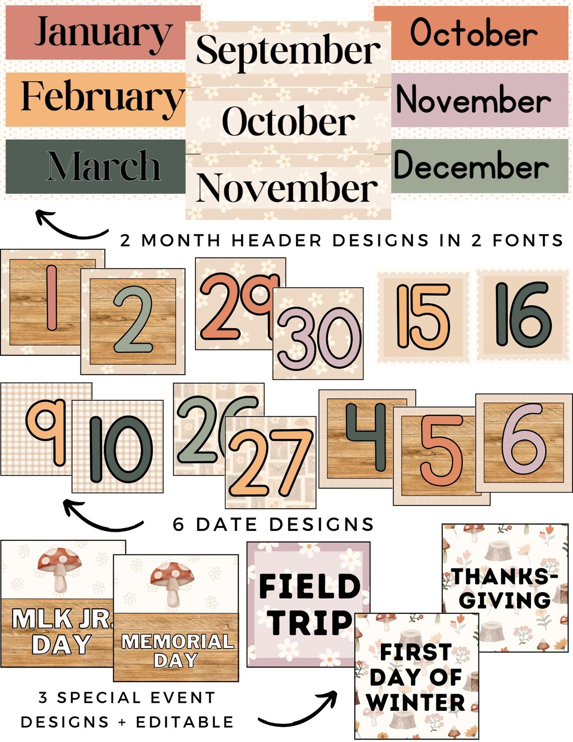 Cottagecore Classroom Calendar - Etsy