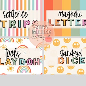 Retro Rainbow Classroom Supply Labels - Etsy